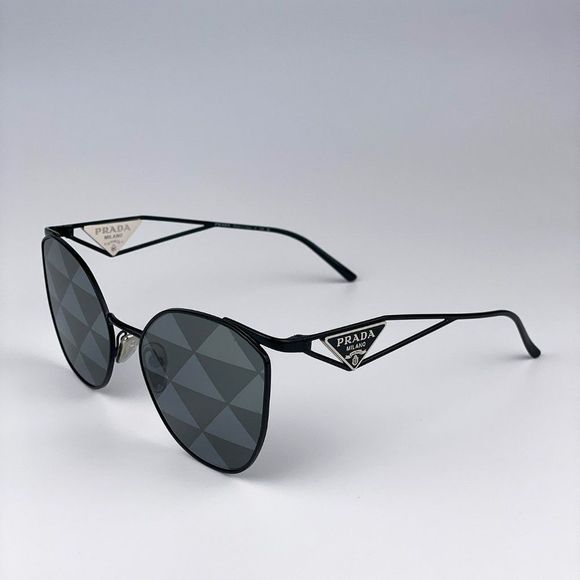 Prada | Accessories | Prada Pr5zsab03t Sunglasses Black Grey Tampo Triangles Silver Cat Eye ...